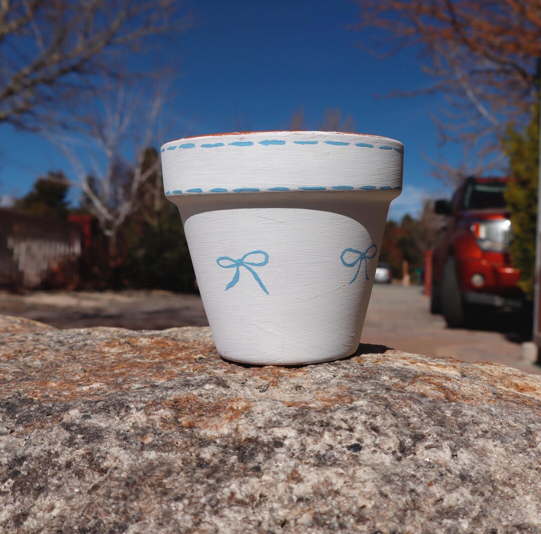 Blue Bows Clay Pot - Etsy