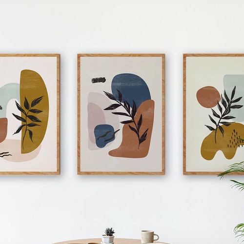 Boho Art Set Of 3 Prints Mid Century Modern Boho Wall Art Set Etsy