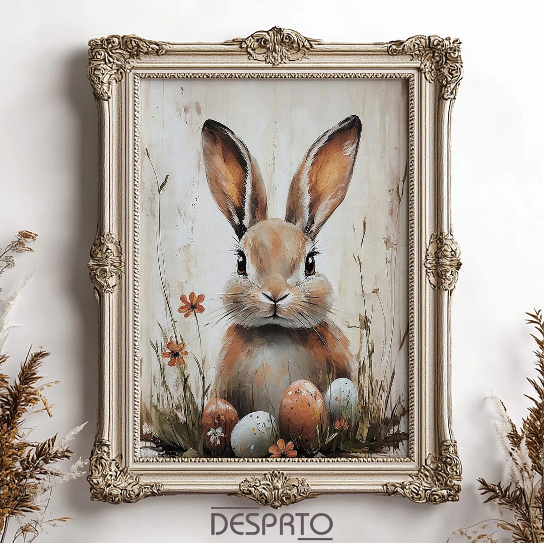 Easter Rabbit Bunny in Flower Print, Rustic Easter Eggs Bunny ...