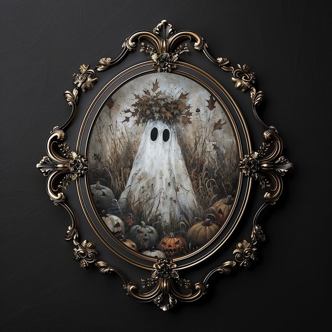 Ghost in Field With Pumpkins, Dark Academia, Cottage Core Spooky Decor ...