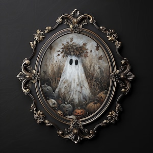 Ghost in Field With Pumpkins, Dark Academia, Cottage Core Spooky Decor ...