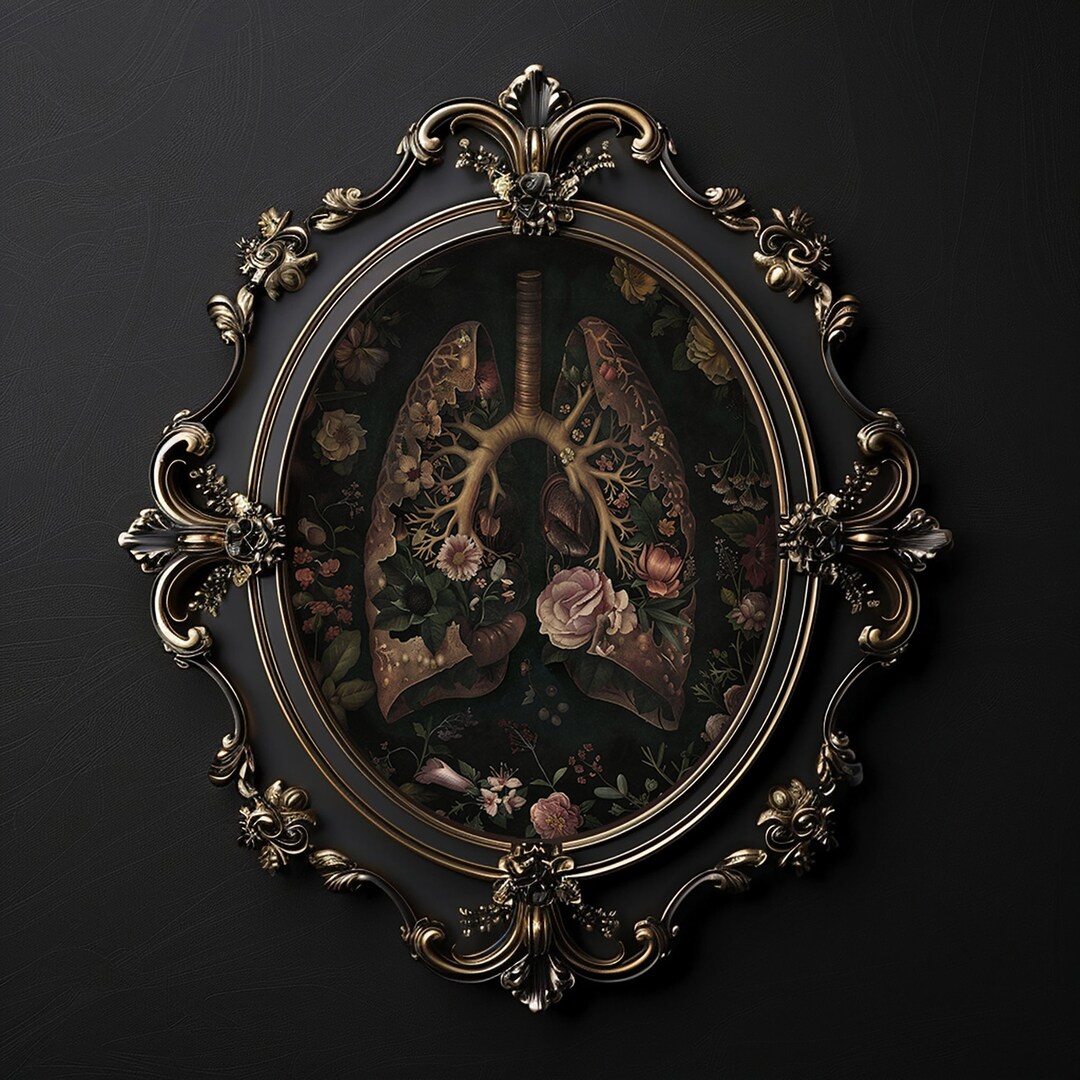 Human Lungs With Flowers Print, Anatomy Gothic Painting, Floral Lungs ...