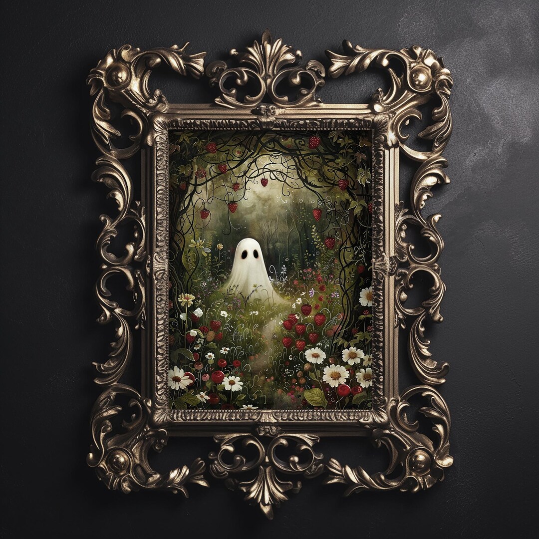 Cute Ghost in Strawberry Meadow Print, Ghost Halloween Printable ...