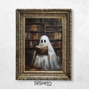 Ghost Reading Books in Library Print, Digital Halloween Decor, Ghost ...