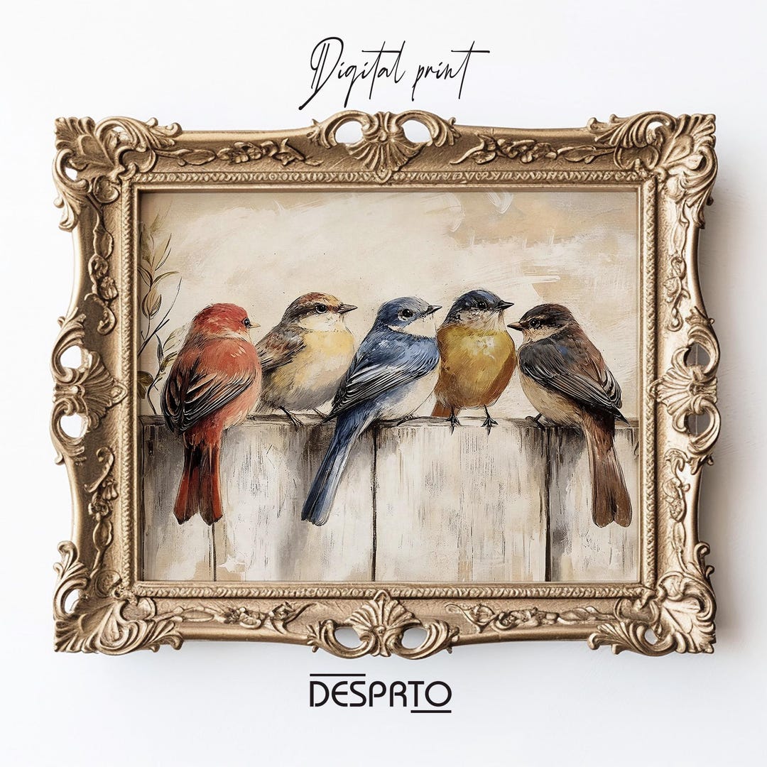 Boho Birds on Fence Print, Bird Rustic Decor, Nursery Printable ...