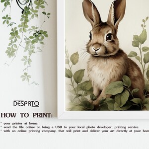 Boho Rabbit Bunny Print, Rustic Hare Cottagecore Print, Animal Wall Art ...