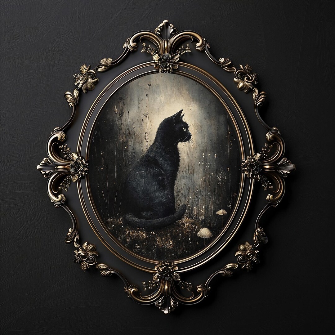 Black Cat Print, Moody Cat Vintage Poster, Dark Academia Printable ...