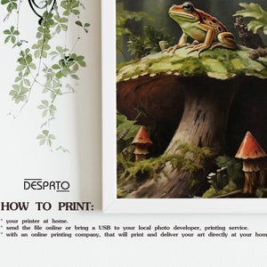 Tree Frog in Forest Print, Mushrooms Botanical Painting, Woodland Frog ...
