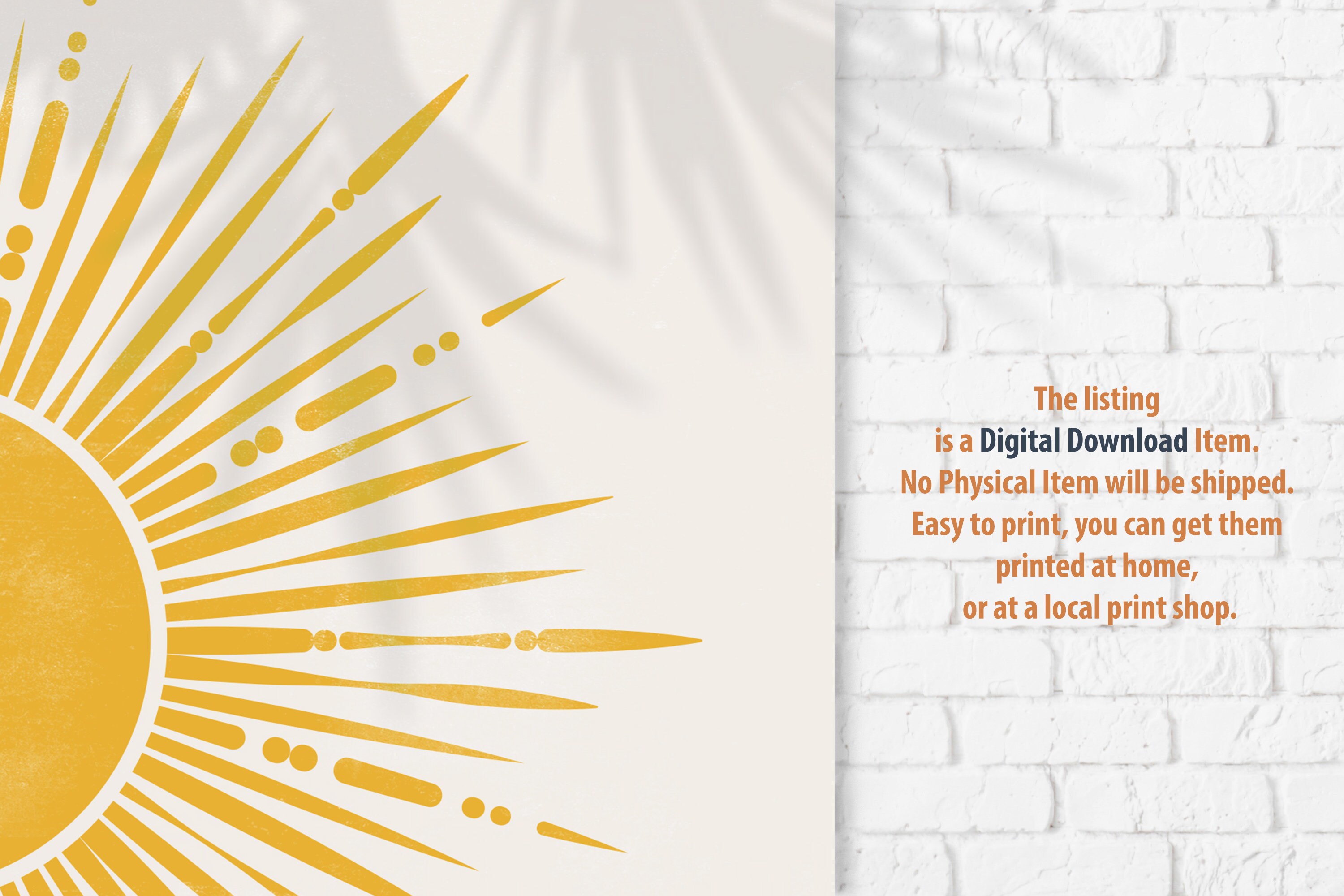 Yellow Sun Poster Colorful Sun Art Mid Century Modern Wall Art | Etsy