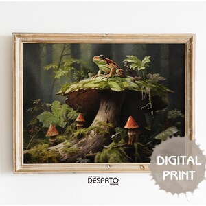 Tree Frog in Forest Print, Mushrooms Botanical Painting, Woodland Frog ...