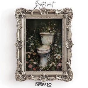 Floral Toilet Print, Botanical Bathroom Toilet Flower Vintage Poster ...