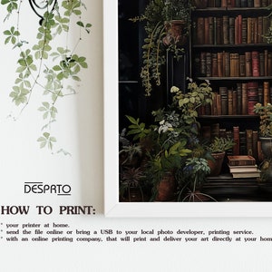 Botanical Books Print, Green Library Bookstore Vintage Poster, Dark ...