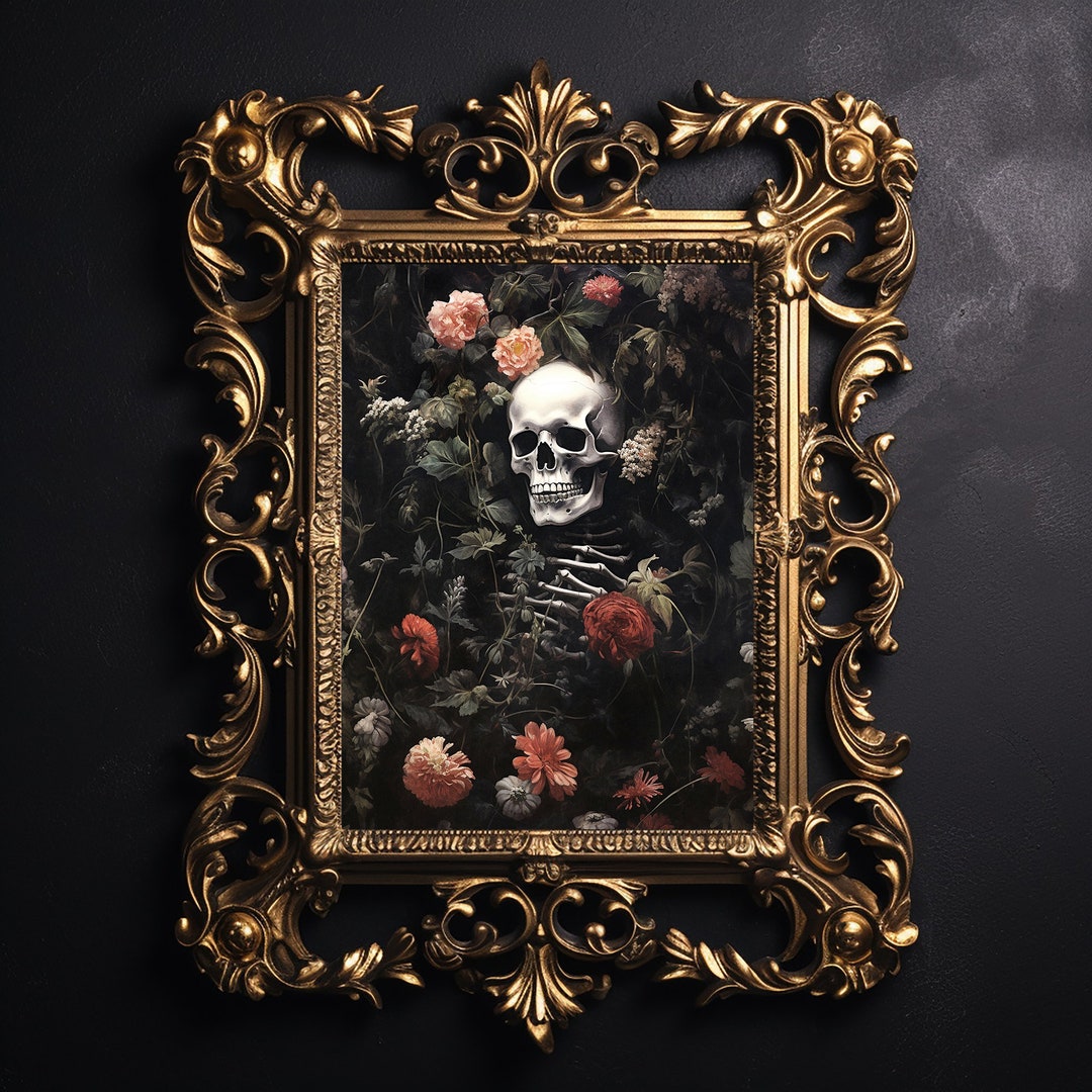 Flower Skeleton Portrait Print Floral Skull Dark Academia - Etsy