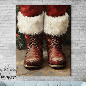 Christmas Santa Boots Art Print, Christmas Vintage Winter Rustic Decor ...