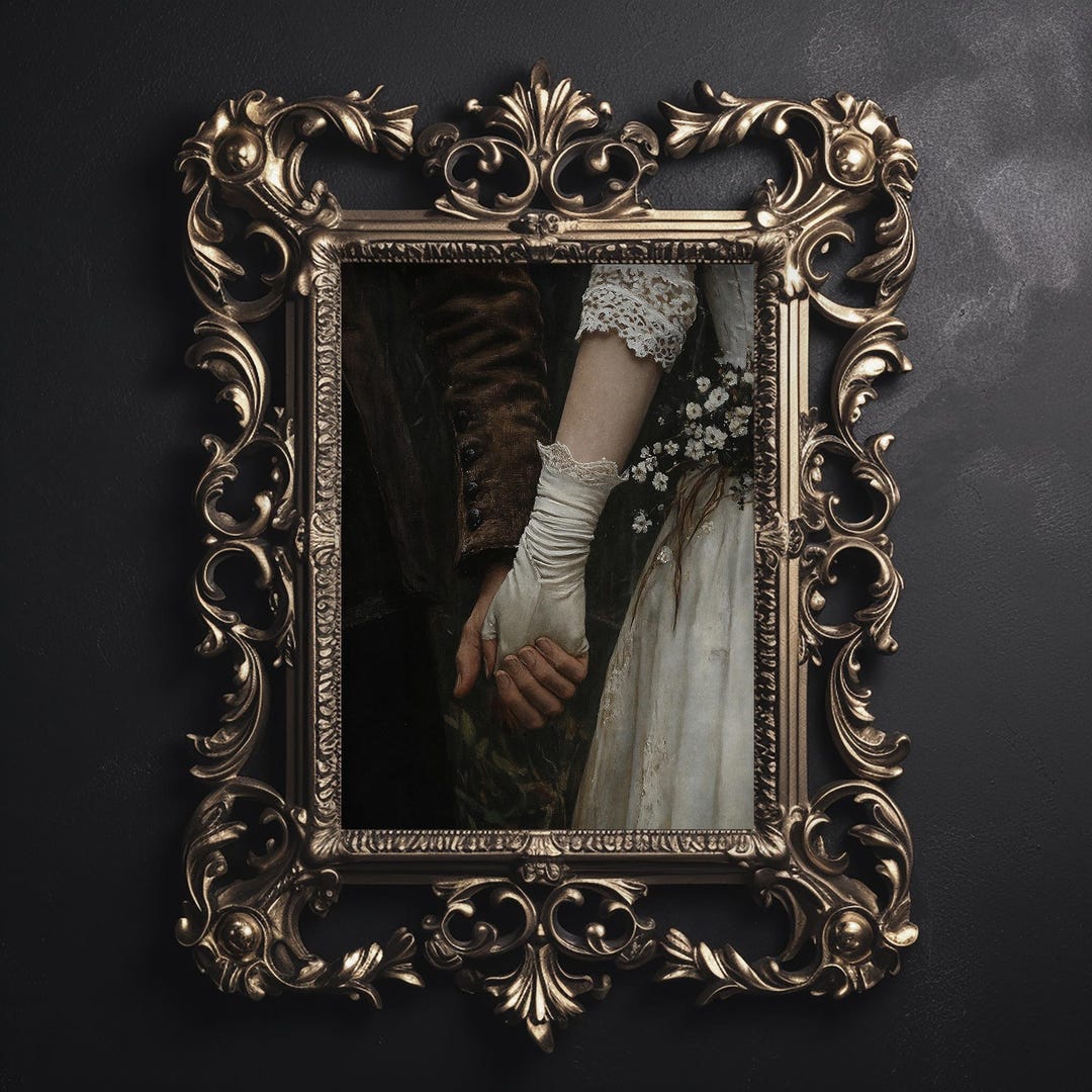 Victorian Romantic Hug Art Print, Victorian Loving Hands, Dark Academia ...