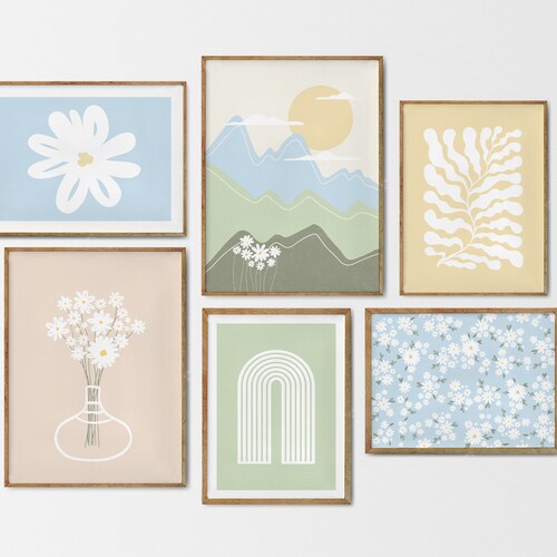 Set of 6 Prints Daisy Printable Sage Green Print Set Flower | Etsy