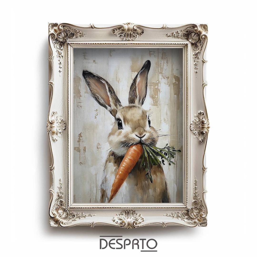 Easter Rabbit Carrot Print, Spring Bunny Cottagecore Print, Easter Wall ...