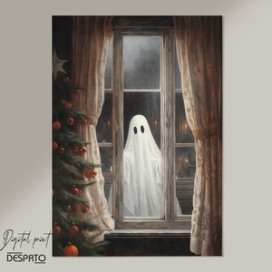 Ghost Peeking in Christmas Window, Christmas Tree Printable, Winter ...