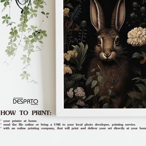 Hare Rabbit in Deep Moody Magic Flower Forest Print, Dark Academia ...