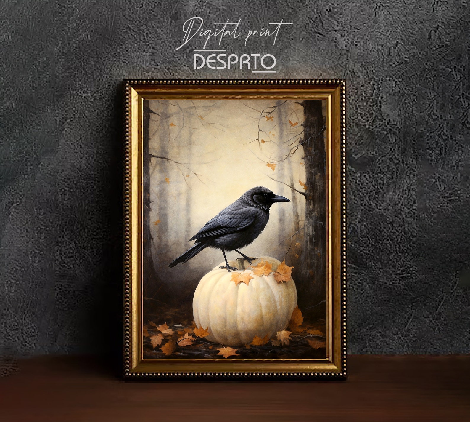 Crow on a Pumpkin Autumn, Fall Pumpkin Wall Print, Dark Academia Decor ...
