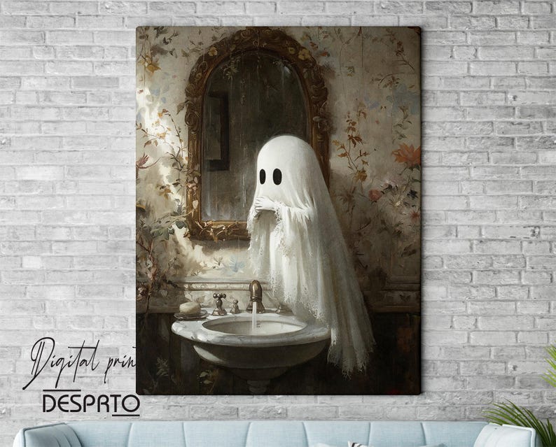 Ghost Washing His Hands in Sink Print, Bathroom Dark Academia, Ghost ...