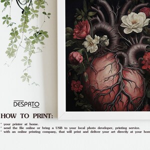 Human Heart With Flowers Print, Macabre Valentine Vintage Poster, Dark ...