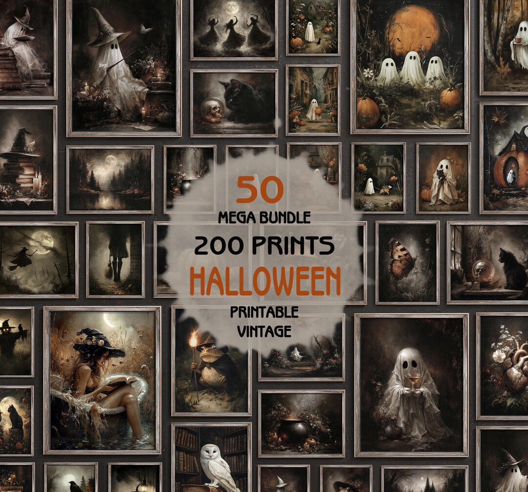 Halloween Printable 50 Vintage Mega Bundle Set, Ghost Wall Art Spooky ...