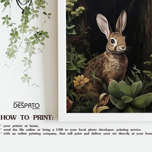 Rabbit in Green Moody Forest Wall Print, Dark Academia Painting ...