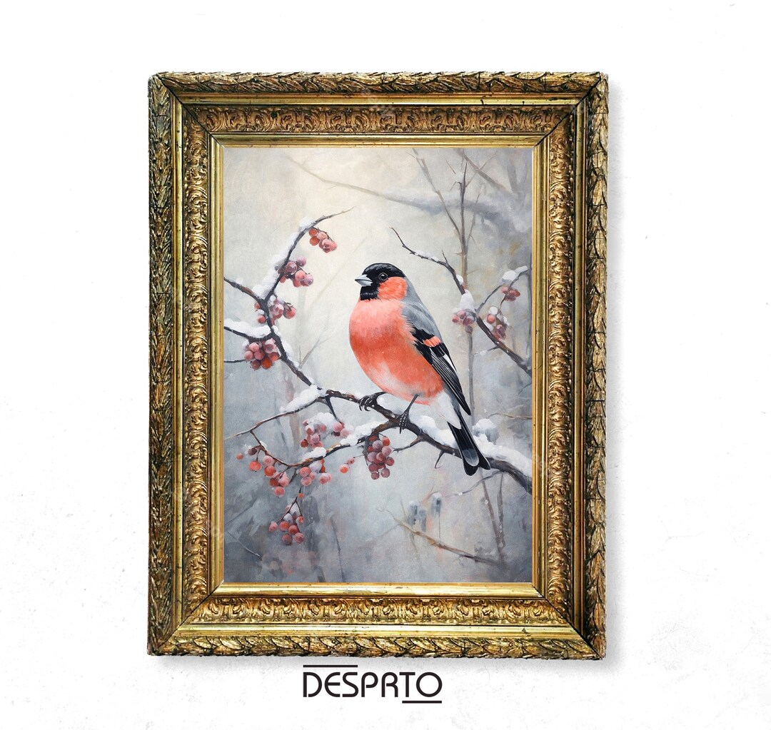 Rustic Winter Wall Decor, Printable Winter Bird, Art Painting Christmas ...