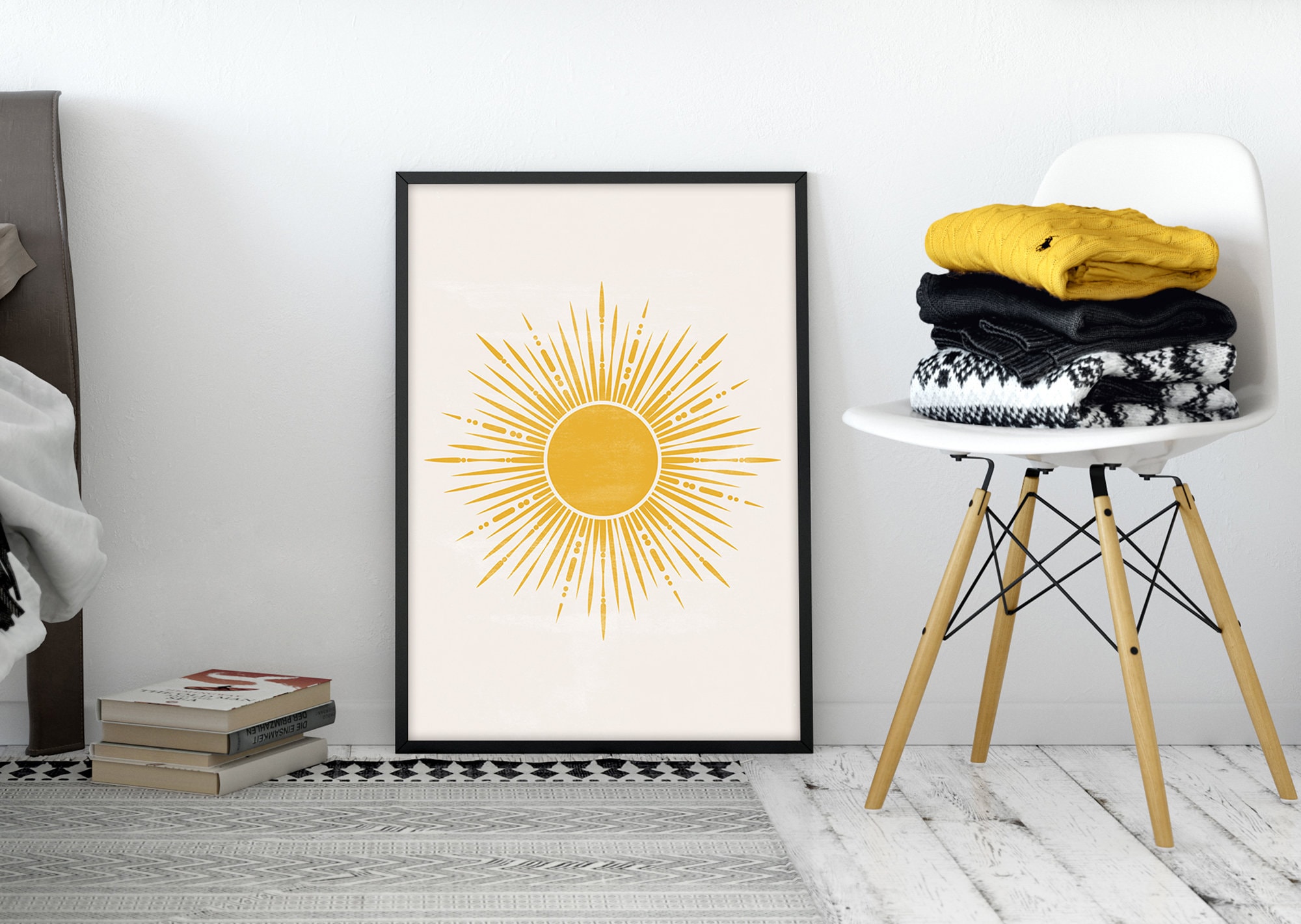 Yellow Sun Poster Colorful Sun Art Mid Century Modern Wall Art | Etsy