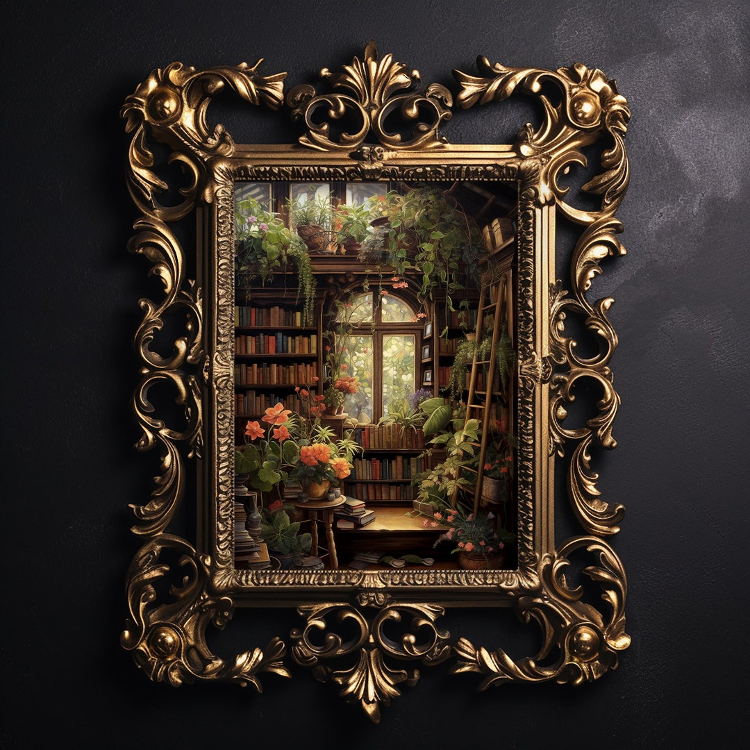 Flower Rustic Library Interior, Dark Academia Decor, Goth Wall ...