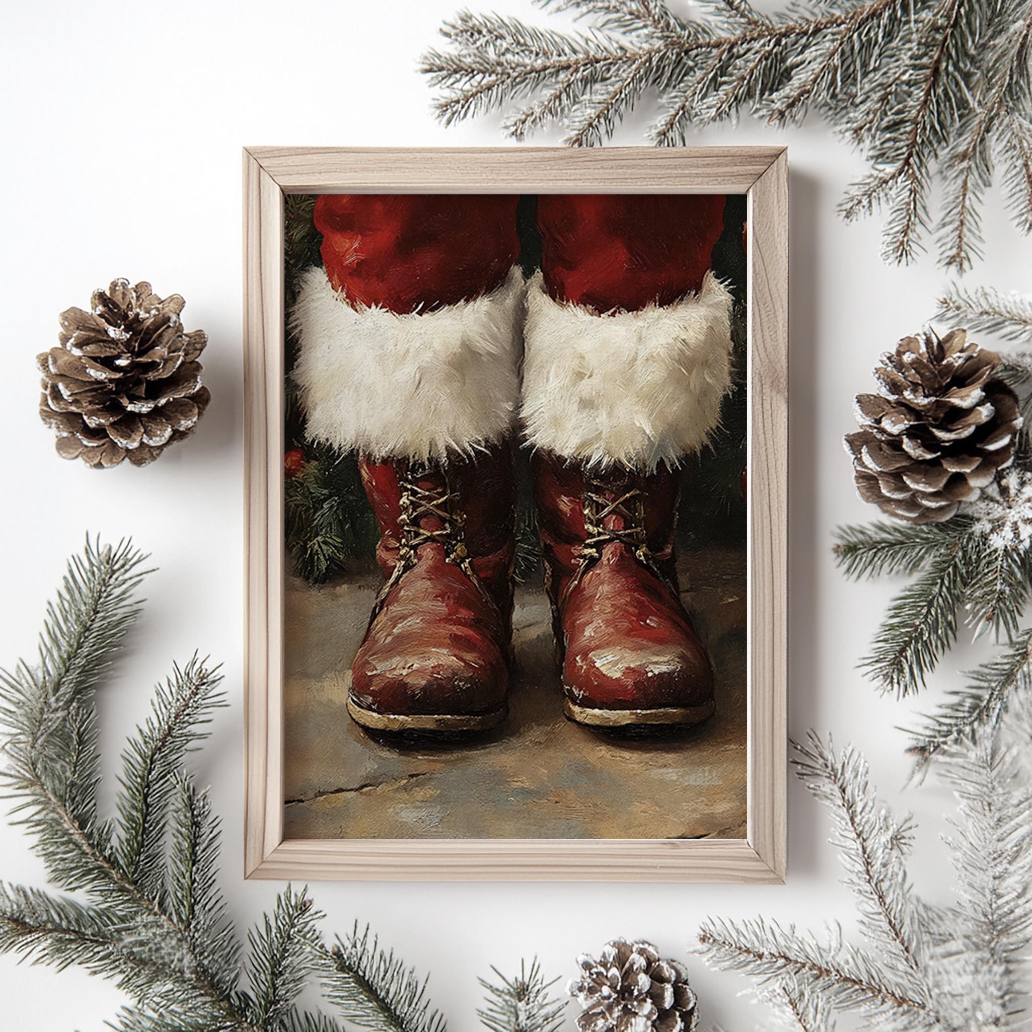Christmas Santa Boots Art Print, Christmas Vintage Winter Rustic Decor ...