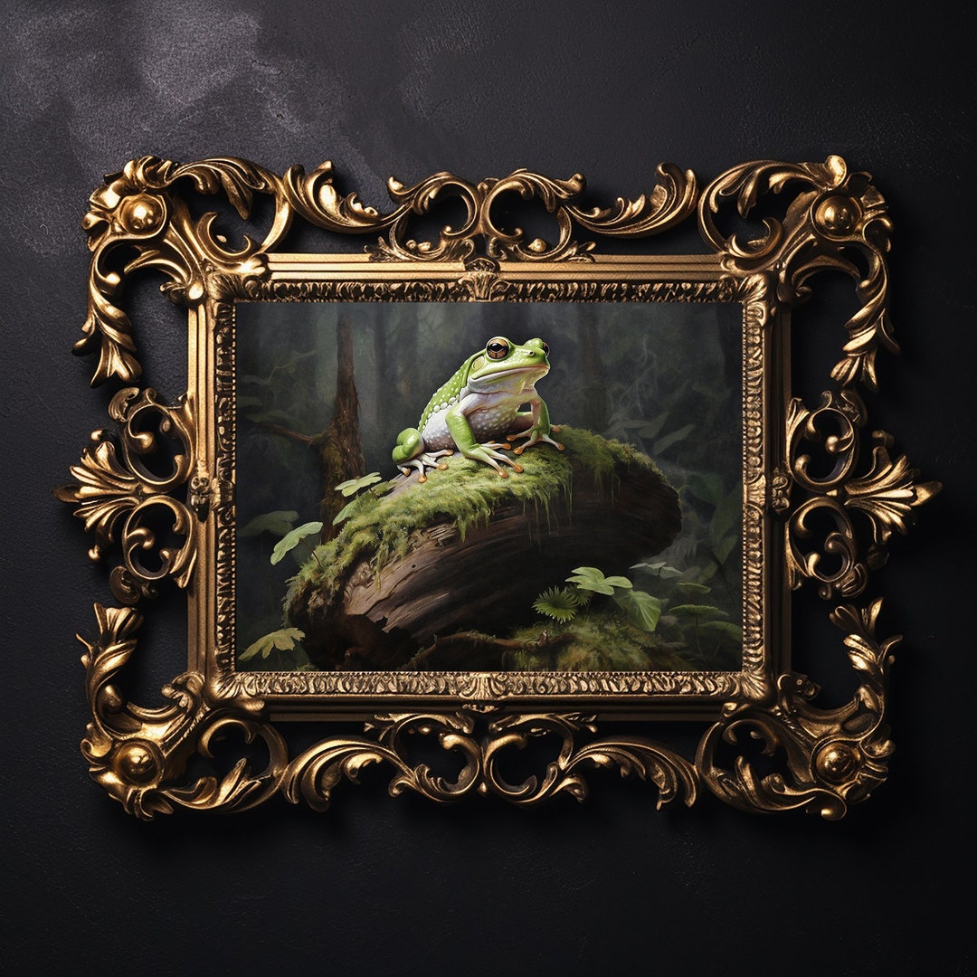 Tree Frog in Forest Print, Mushrooms Botanical Painting, Woodland Frog ...