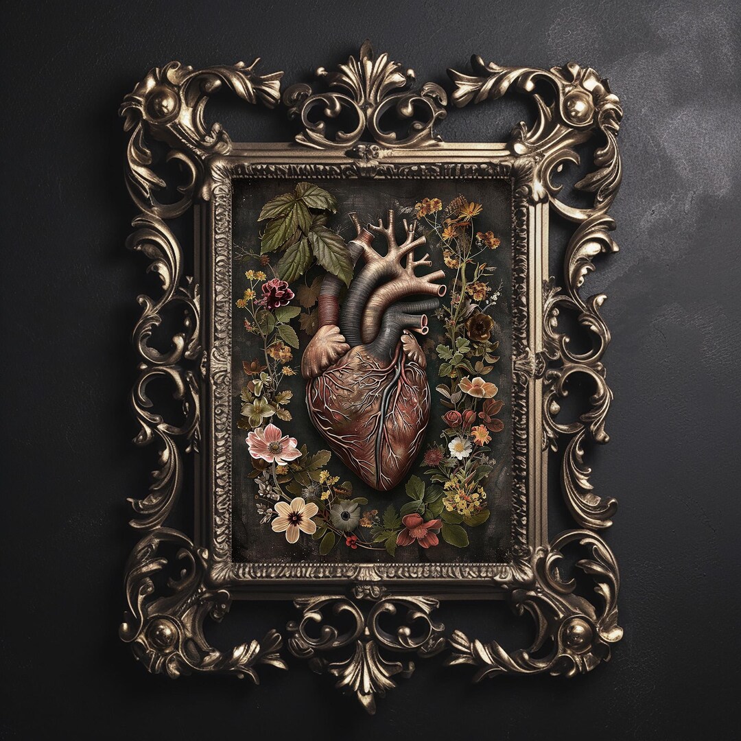 Anatomical Heart and Flowers Print, Dark Academia Gothic Decor (digital ...