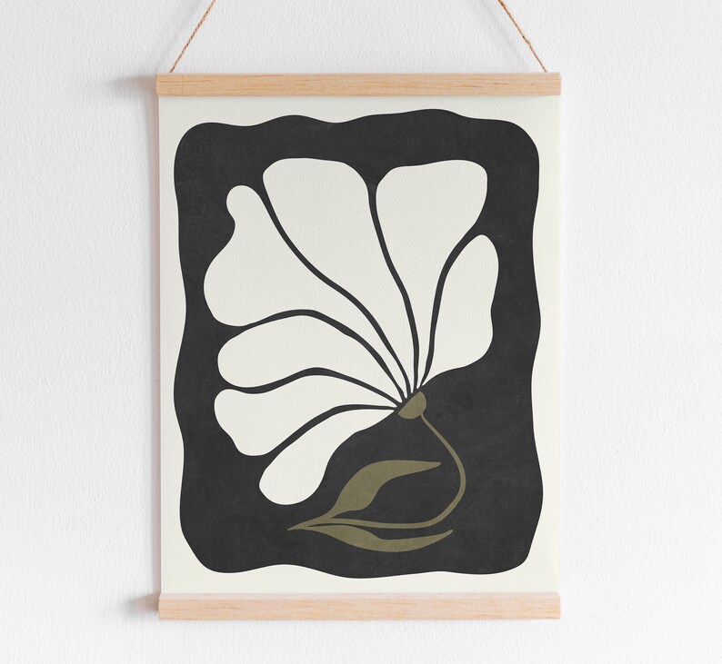 Flower Abstract Black Beige Print Botanical Minimalist - Etsy
