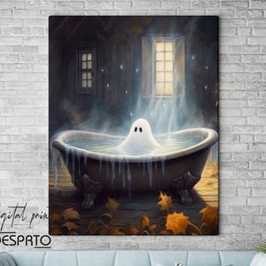Ghost Takes a Bath, Ghost Bathtub Portrait Print, Dark Academia ...