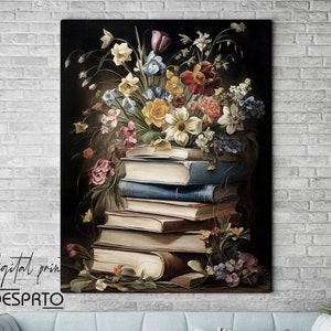 Spring Flower Books Print, Floral Bookstore Vintage Poster, Wildflower ...