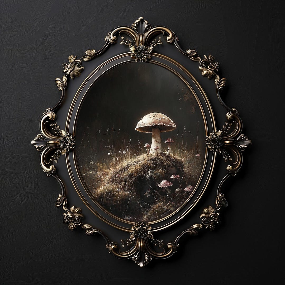 Moody Mushrooms in Deep Forest Print, Vintage Woodland Mushroom Prints, Antique Printable Decor ...