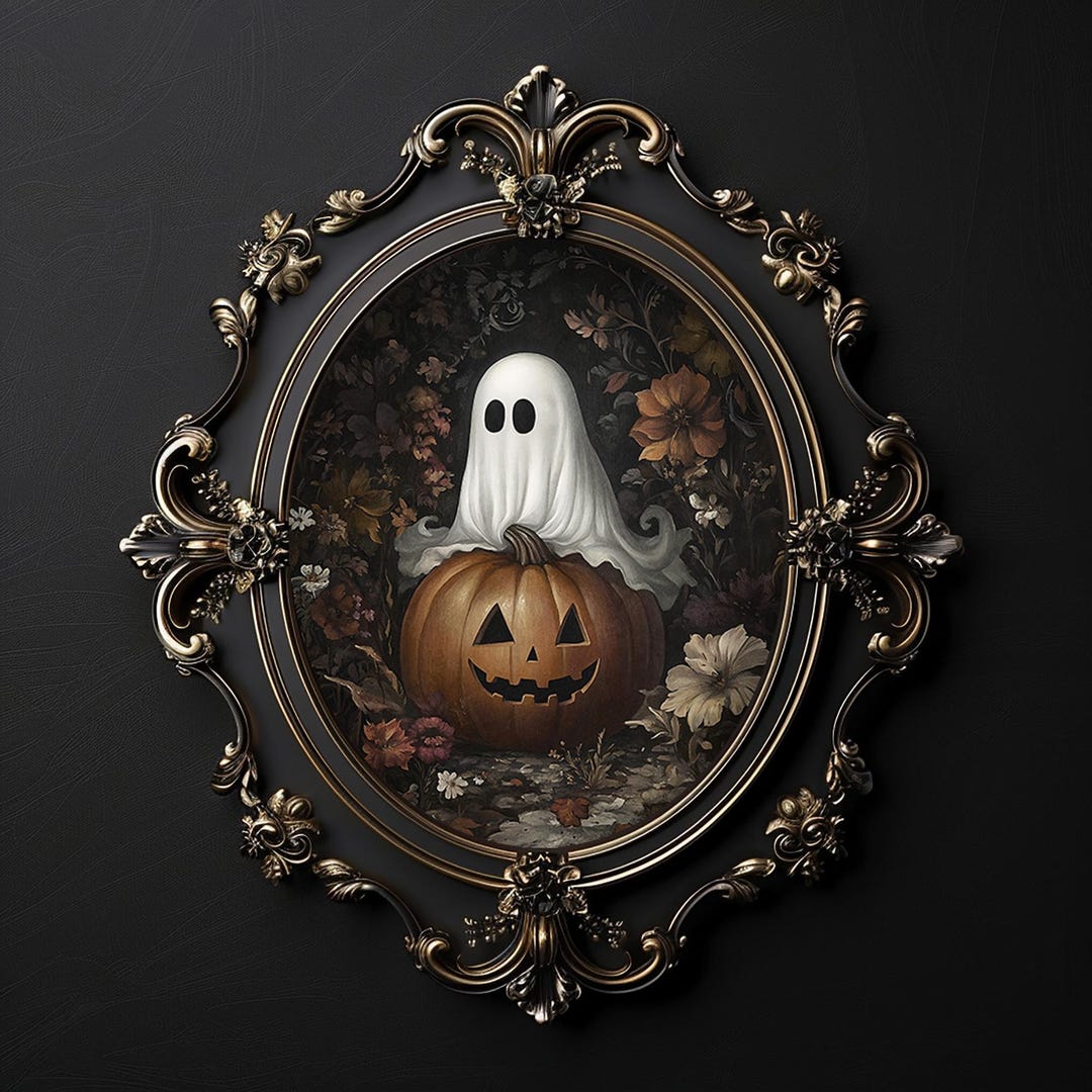 Ghost With Pumpkin in Fall Flower Forest, Dark Academia, Cottagecore ...