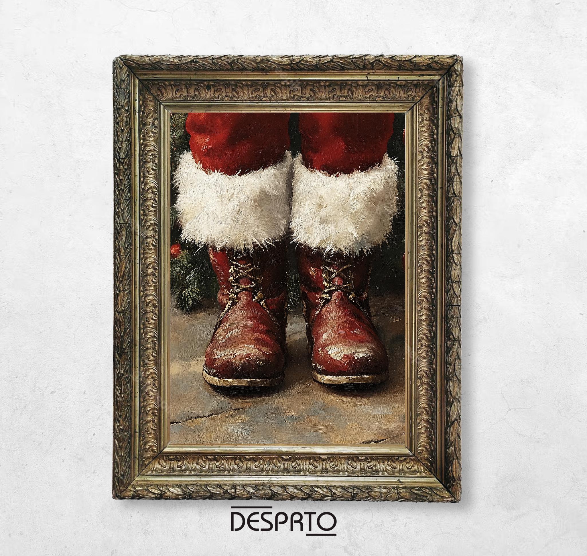 Christmas Santa Boots Art Print, Christmas Vintage Winter Rustic Decor ...