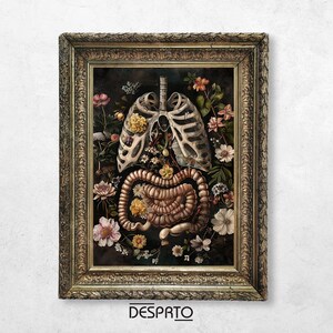 Human Intestines Print, Ribs Skeleton Flowers Anatomy Gothic Painting ...