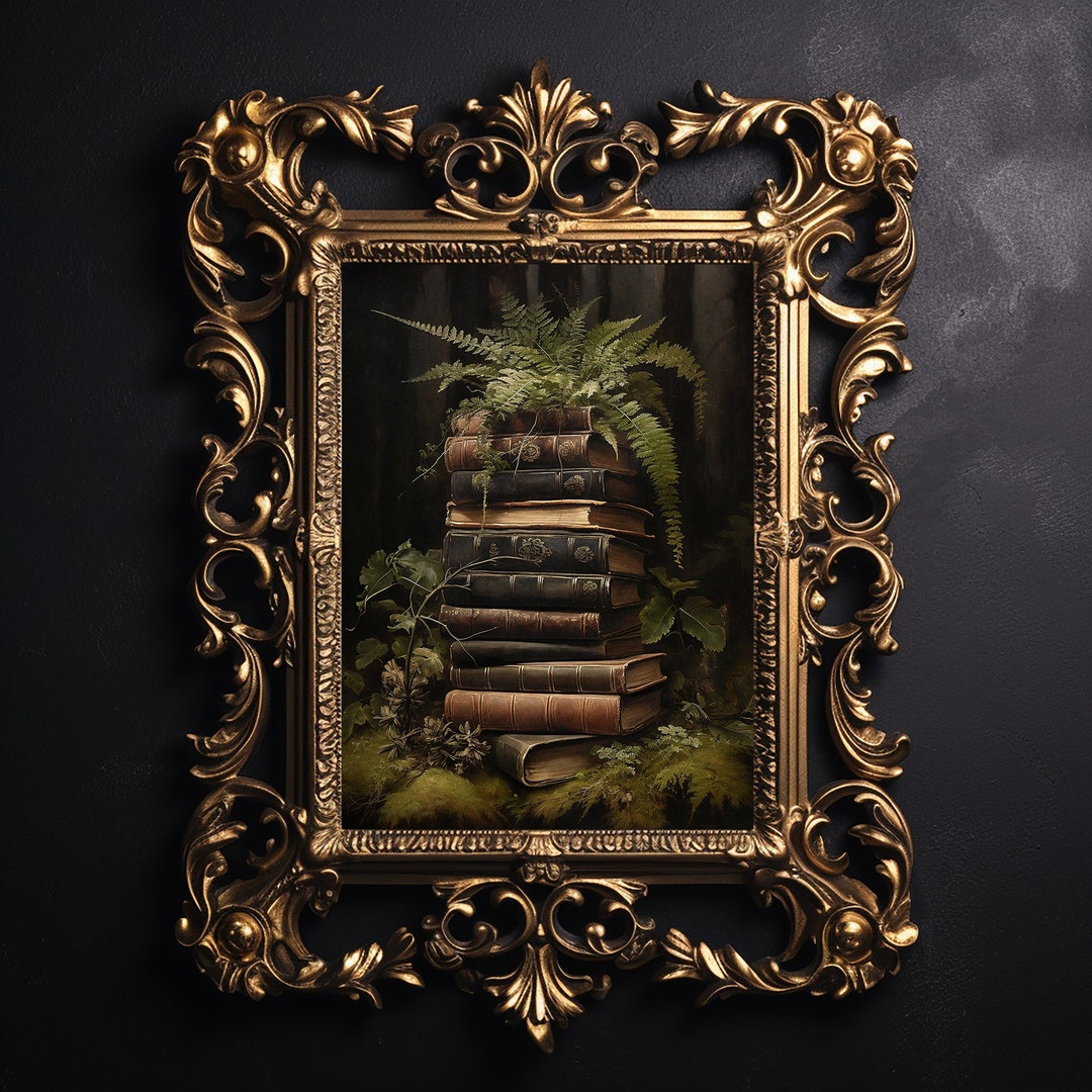 Floral Fern Books Print, Forest Bookstore Vintage Poster, Dark Academia ...