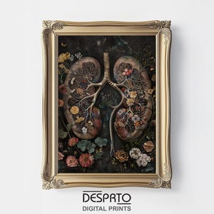 Human Kidney With Flowers Print, Anatomy Gothic Painting, Floral Kidney ...