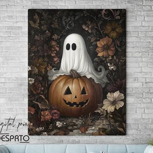 Ghost With Pumpkin in Fall Flower Forest, Dark Academia, Cottagecore ...