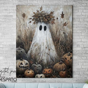 Ghost in Field With Pumpkins, Dark Academia, Cottage Core Spooky Decor ...