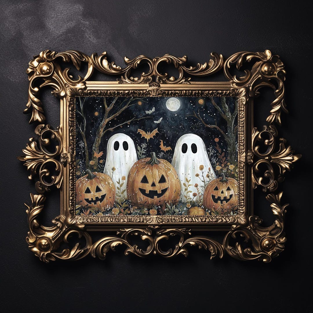 Ghosts in Field With Pumpkins, Dark Academia, Ghost Cottagecore Spooky ...