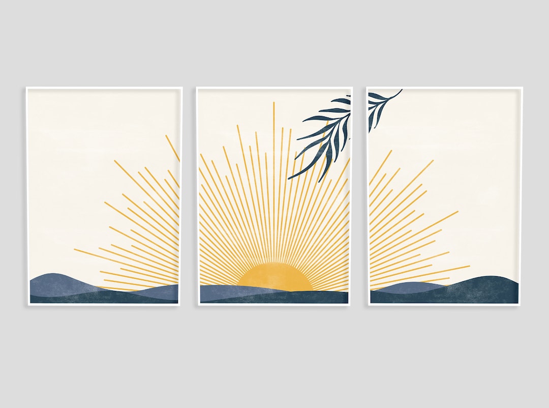 Sun Art Set of 3 Prints, Sun Print, Sunset Digital Download, Boho ...