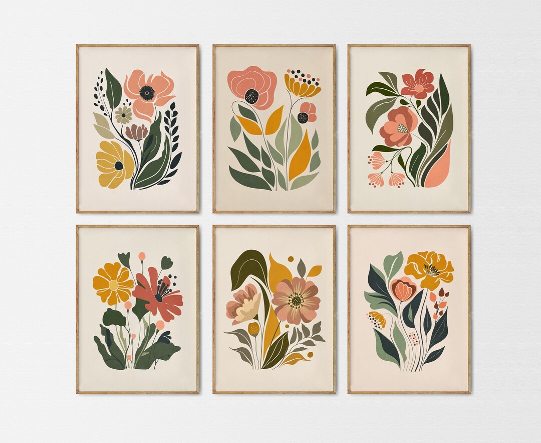 Flower Market Set of 6 Prints, Floral Digital Print, Printable Wall Art ...