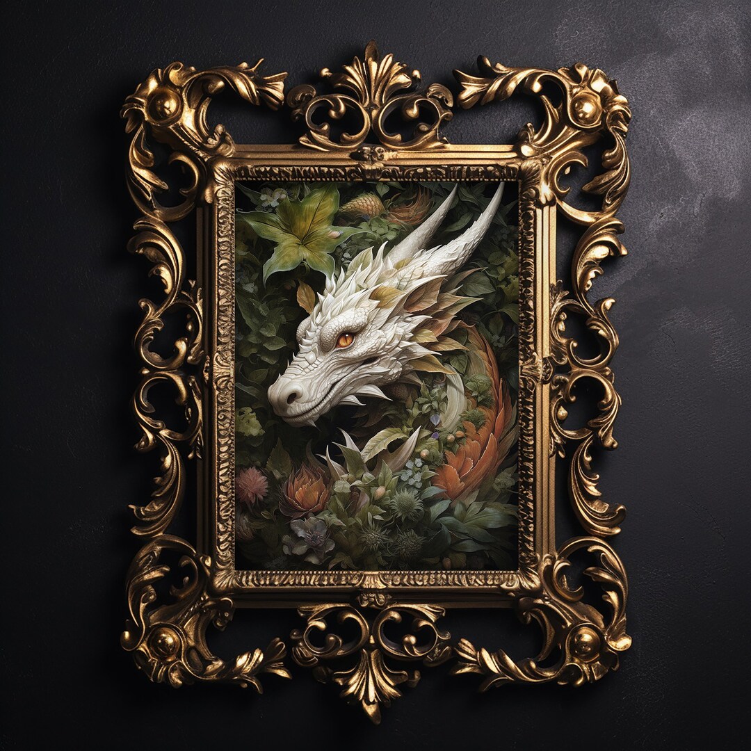 Dragon Wall Print, Goblincore Decor, Macabre Wall Print, Green Mystical ...