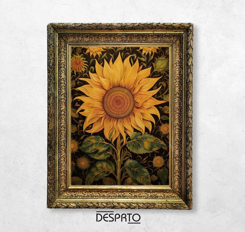 Sunflower Print, Botanical Dark Academia Printable, Flower сottagecore ...